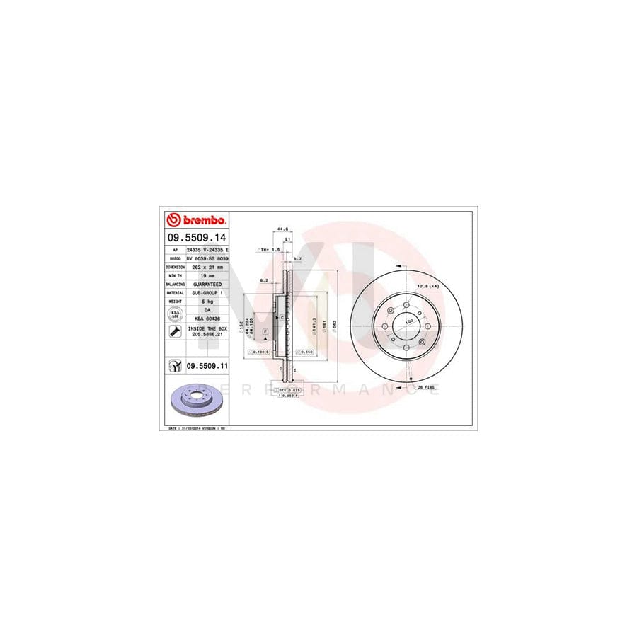 BREMBO 09.5509.14 Brake Disc Internally Vented, with bolts/screws – ML ...